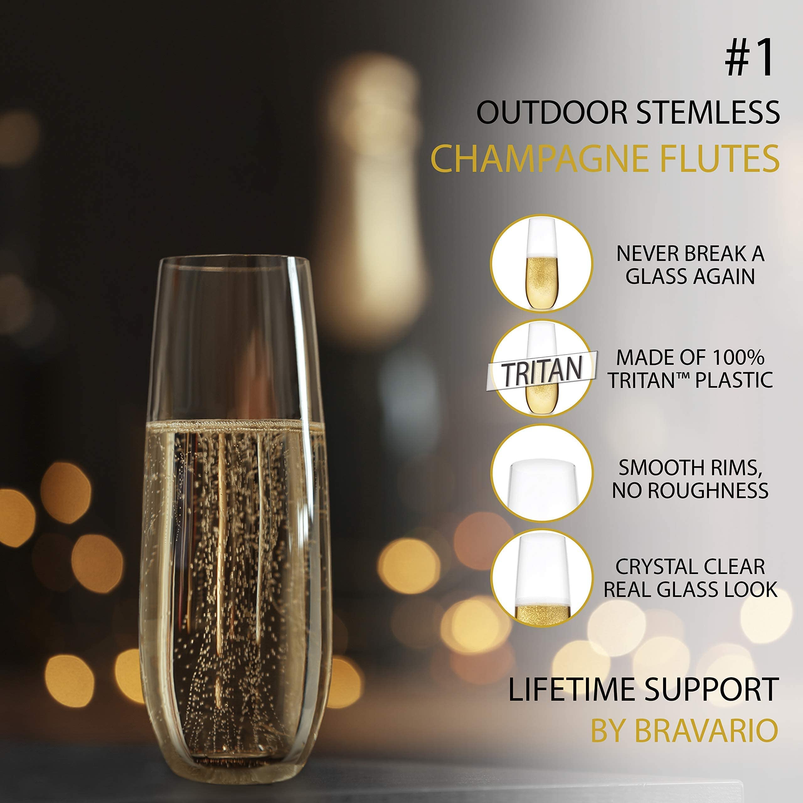 Bravario Unbreakable Glasses Bundle | 4 Wine, 4 Whiskey, 4 Champagne | Shatterproof 100% Tritan Plastic | Dishwasher-Safe | BPA-free | Awesome for Indoor & Outdoor, Gifts & Holidays