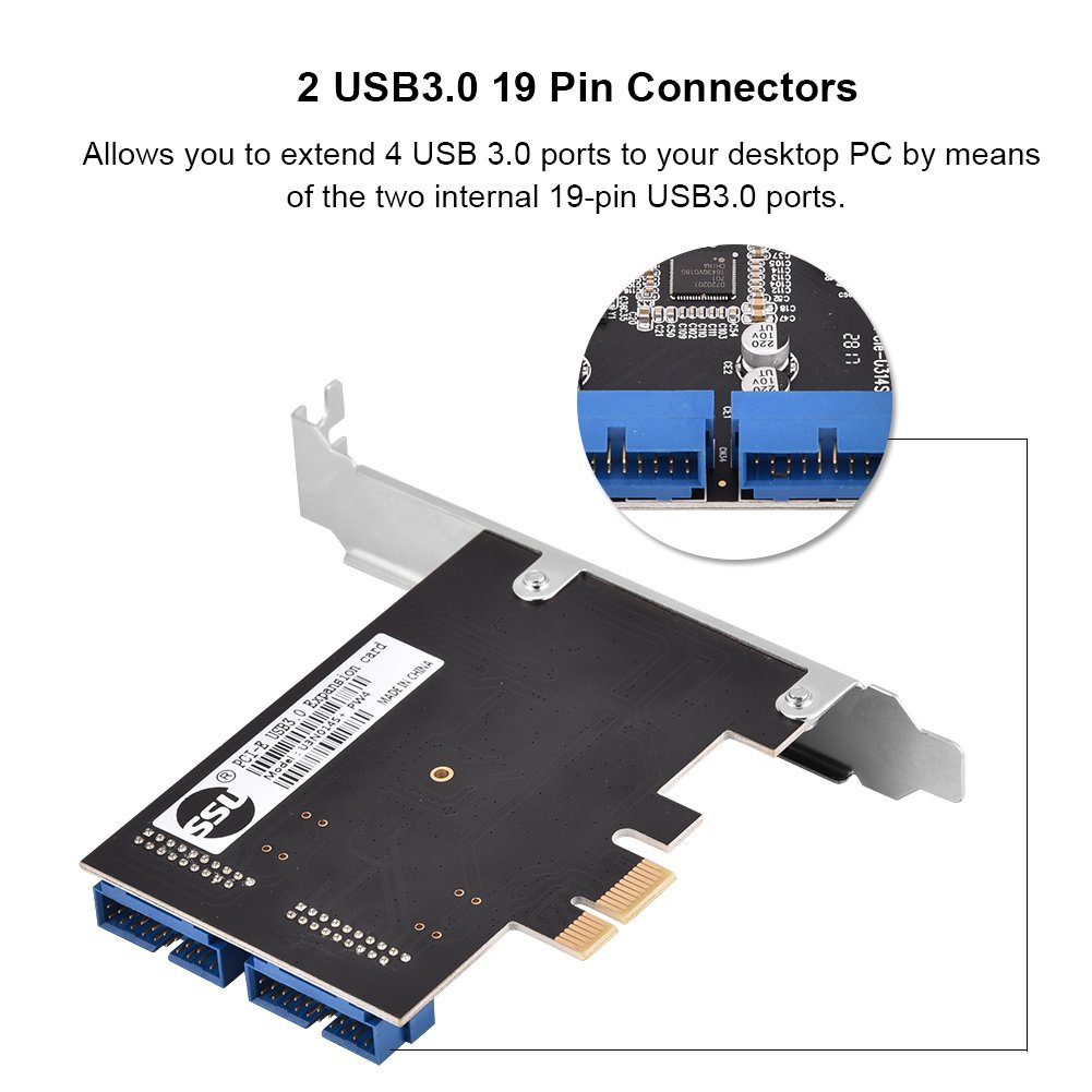 Bewinner Mini PCI-E, PCI Express Extender to Internal 2 Port 19Pin Header Fast 5Gbps PCI-Express USB 3.0 Card Adapter with Low Profile for winXP, win7 win8 win8.1 win10