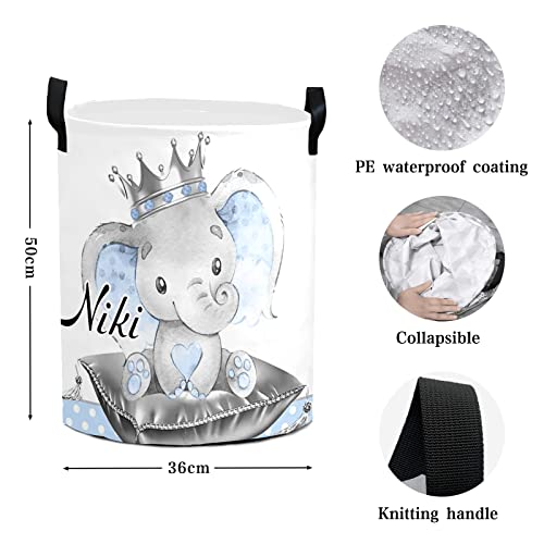 Elephant Laundry Basket Personalized with Name Laundry Hamper with Handle Organizer Storage Bin Bedroom Decor for Boys Girls Adults