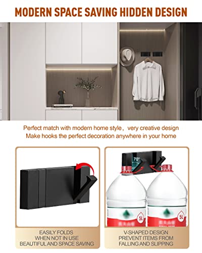 MrsJeggy 2 Pack Waterproof Folding Hideaway Coat Hooks，Retractable Hook，Space-Saving Hanger，Coat Hooks Wall Mounted，Aluminum Heavy Duty Wall Hooks，Wall Mounted Folding Coat Rack for Hat，Towel，Bag，Key