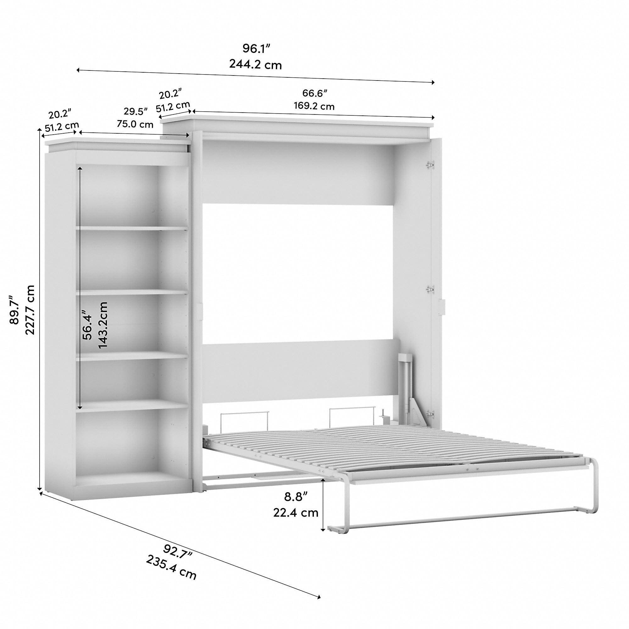 Bestar Orion Queen Murphy Bed with Shelves (97W) in Bark Grey and Graphite, Sleeping Arrangement with Storage