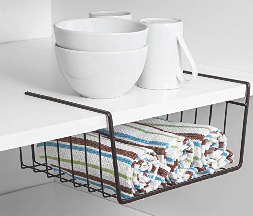 Smart Design Undershelf Storage Basket - Small - Snug Fit Arms - Steel Metal Wire - Rust Resistant - Under Shelves, Cabinet, Pantry, and Shelf Organization - 12 x 5.5 Inch - Bronze
