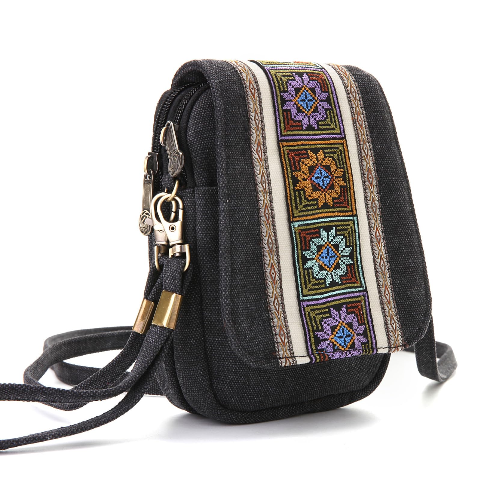 Goodhan Embroidery Canvas Crossbody Bag Cell phone Pouch Coin Purse for Women
