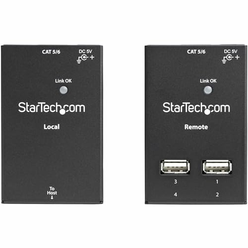 StarTech.com 4-Port USB 2.0 Extender - 130ft (40m) USB Over Cat5/Cat6 Extender - Compact USB 2.0 Over Ethernet Extender, TAA (USB2004EXTV)