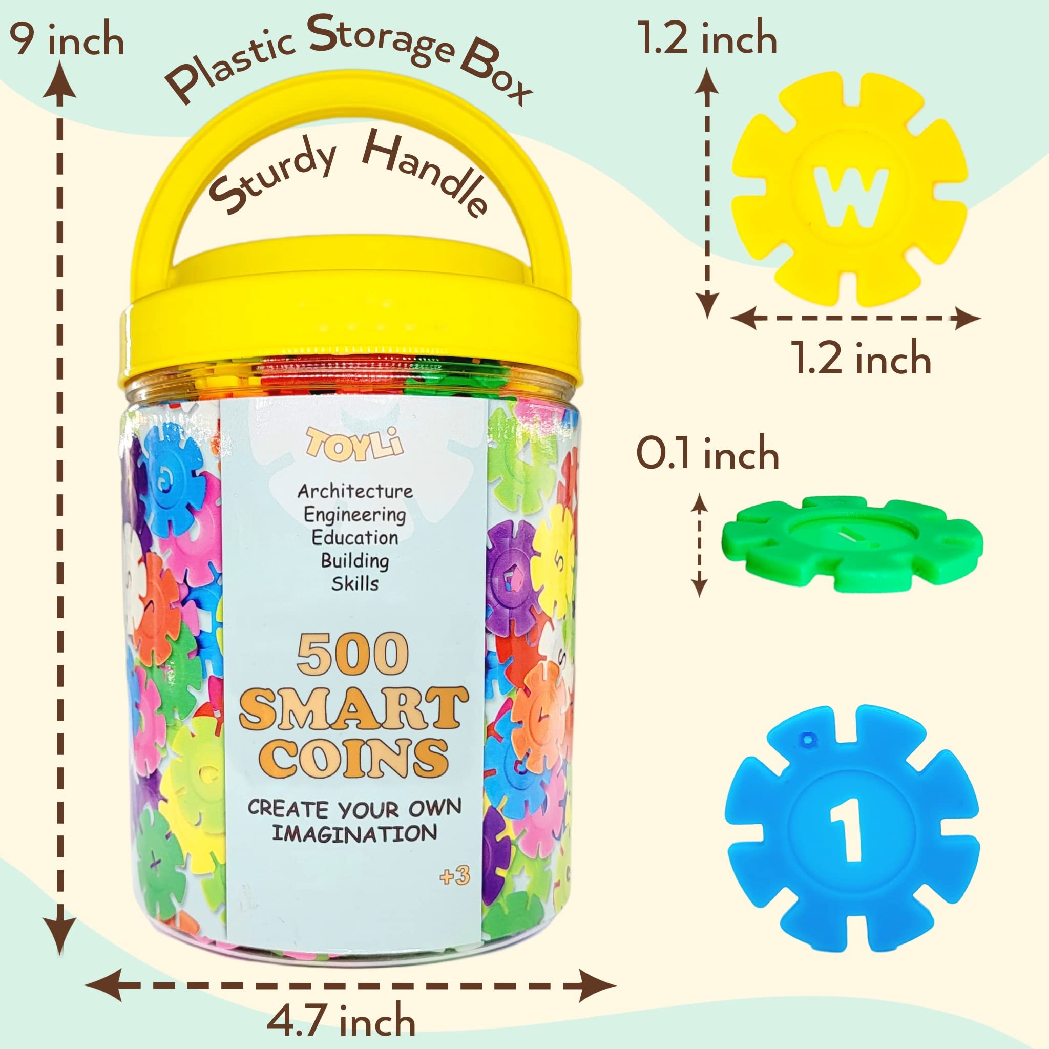 TOYLI Smart Coins 500 Pieces Interlocking Discs Set, Kids STEM Toys, Kindergarten Classroom Must Haves
