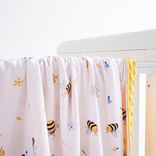QSTEHEML Baby Blankets Super Soft for Boys, Minky Lightweight Blanket with Double Layer Unisex Newborn Personalized Travel Blanket for Toddler Nursery,Yellow Bee, 30X40 Inches
