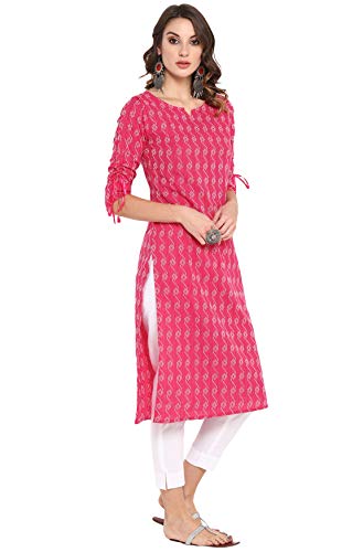 Janasya Indian Women's Pink Pure Cotton Kurta(JNE3405-KR-S)