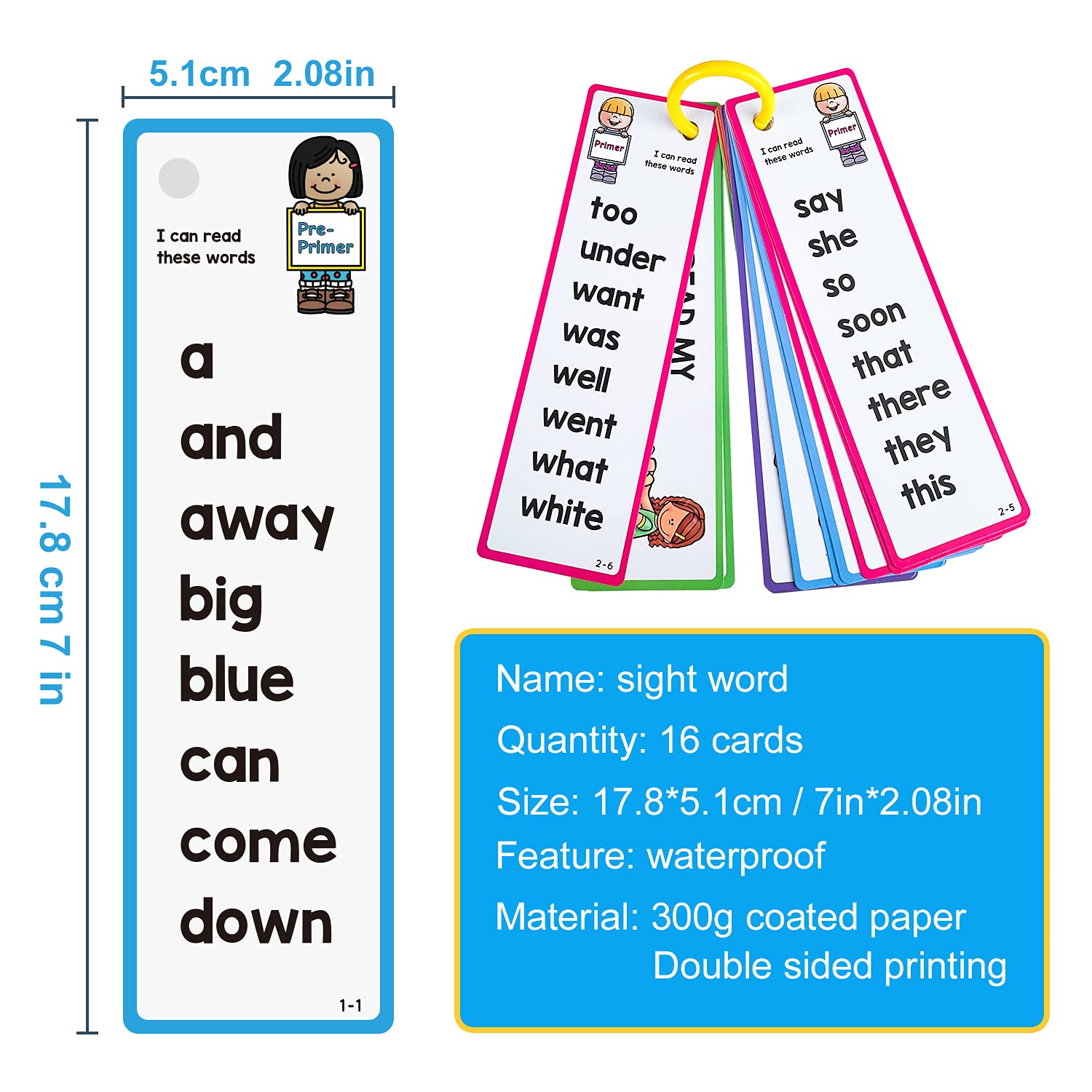 Richardy 220 Sight Words Flashcards, 5 Level Pre-Primer/Primer / 1st Grade / 2nd Grade / 3rd Grade, Toddler Learning Toys, Preschool Learning Supplies Pre K, Preschool, Kindergarten, 1st, 2nd Grade