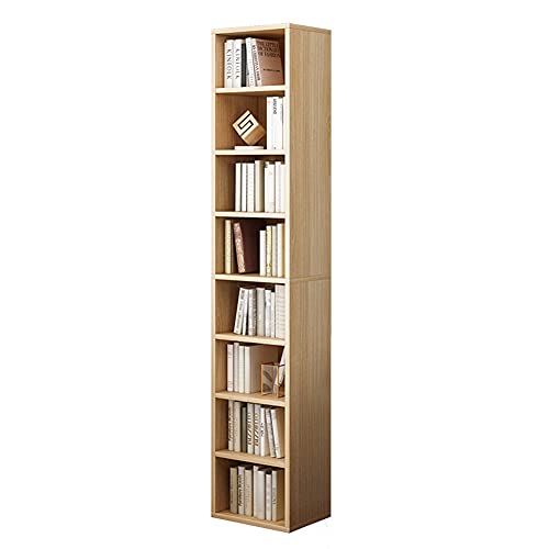 IOTXY Small Narrow Corner Bookcase - 71 Inches Tall Gap Freestanding Storage Cabinet, 8 Lattices Open Shelves Tower Rack, Cubes Bookshelf in Oak