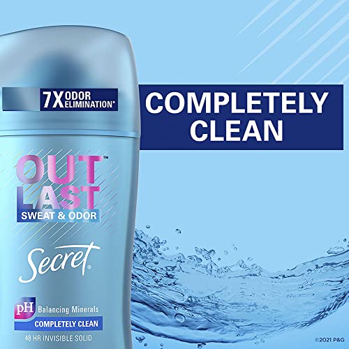 Secret Outlast Invisible Solid Antiperspirant Deodorant for Women, Completely Clean, 2.6 oz - 3 Pack