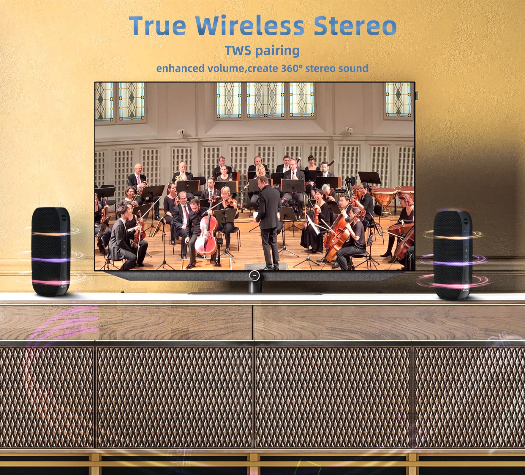 Bluetooth Speakers, 40W Wireless Portable Speaker IPX7 Waterproof with Loud Stereo, Deep Bass, LED Lights, Bluetooth 5.2 Speaker for Party, Shower, Birthday and Festival Gift (Black)