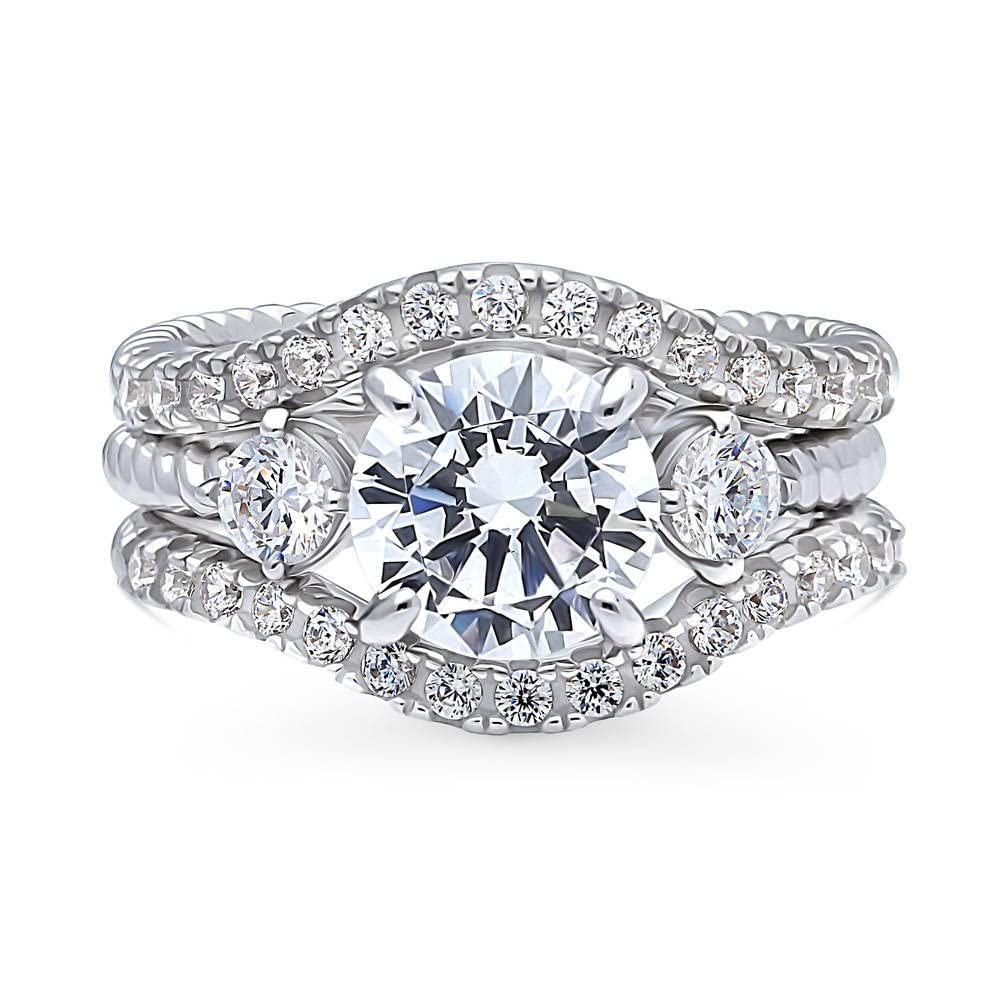 BERRICLE Sterling Silver 3-Stone Wedding Engagement Rings Round Cubic Zirconia CZ Woven Ring Set for Women, Rhodium Plated Size 7