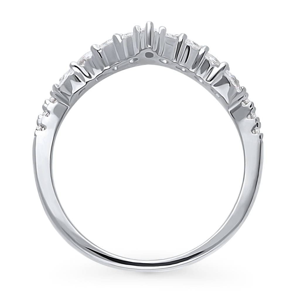 BERRICLE Sterling Silver Wishbone Wedding Rings Cubic Zirconia CZ Chevron Anniversary Curved Half Eternity Ring for Women, Rhodium Plated Size 9.5
