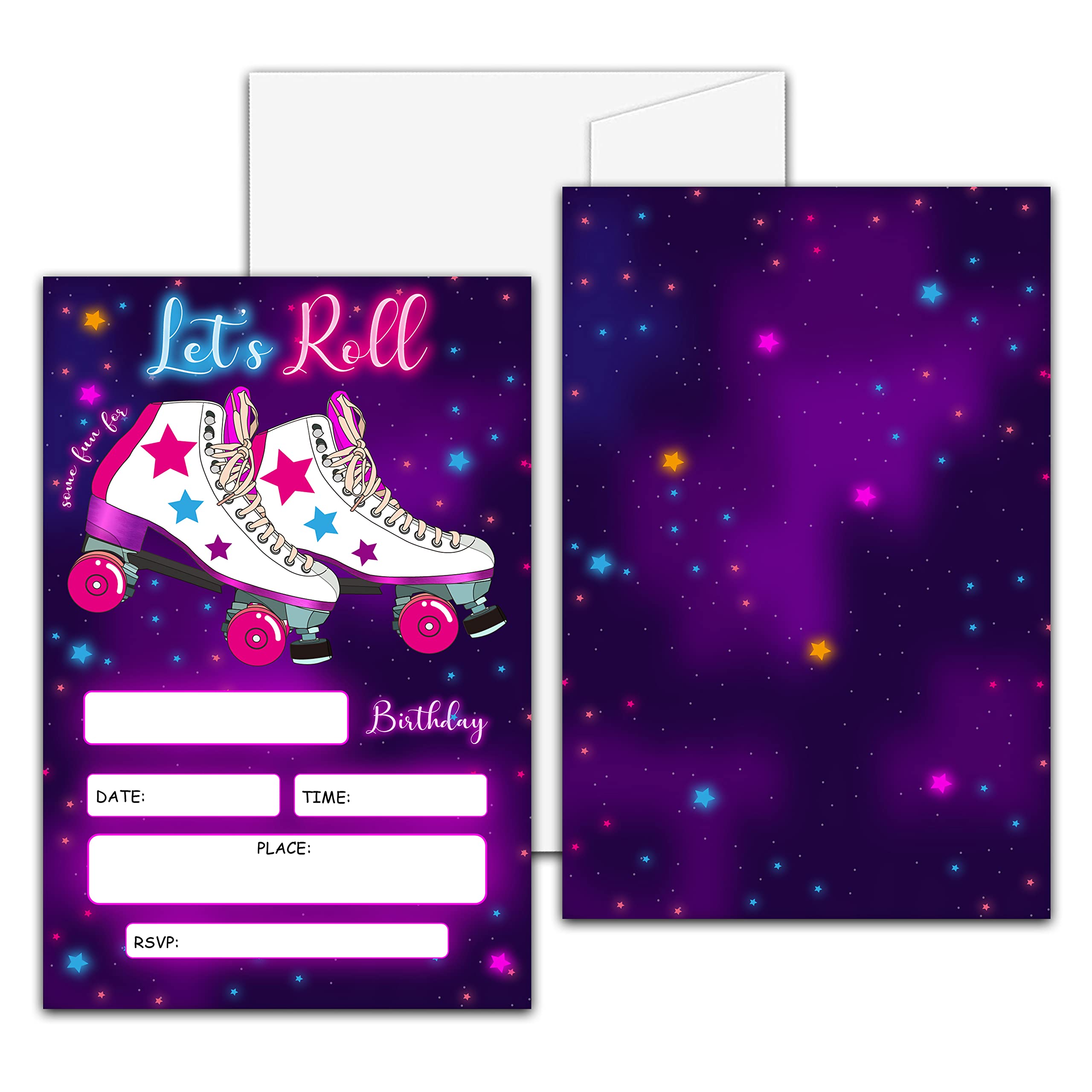 Let's Roll Birthday Party Invitation,Roller Skate, Skating Fill-In Invites For Men & Women, 20 Invitations With Envelopes(4" X 6")οΌAldults Party Favors Decorations And Supplies-08