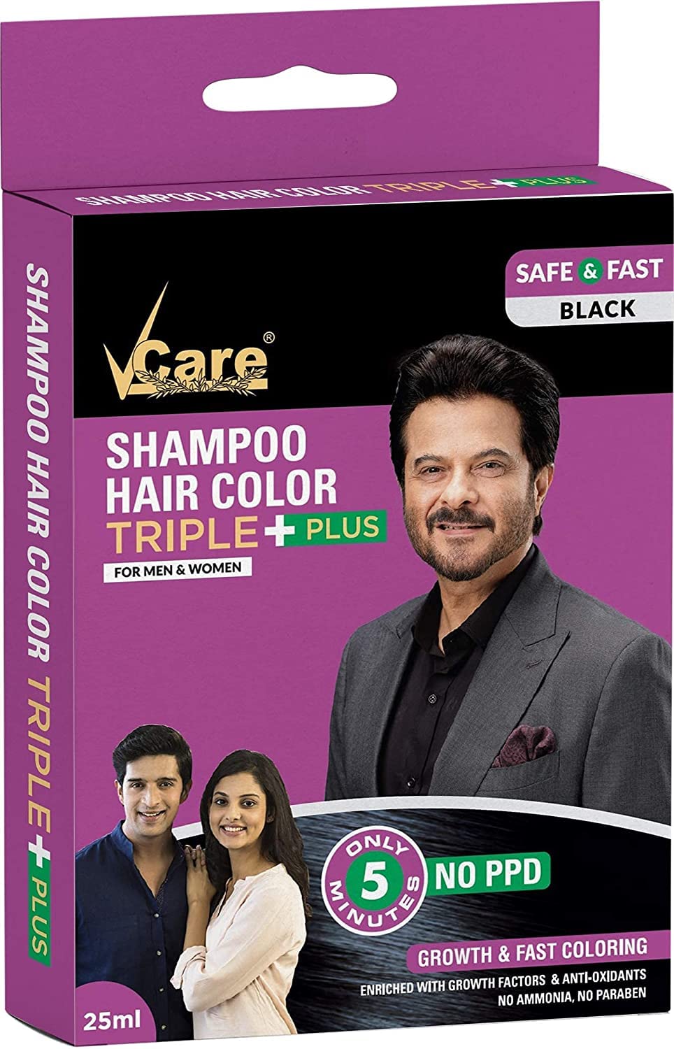 Vcare Pack Of 8 Vcare Shampoo Hair Color Black - 25Ml + Free Vetiver Bath Scrub