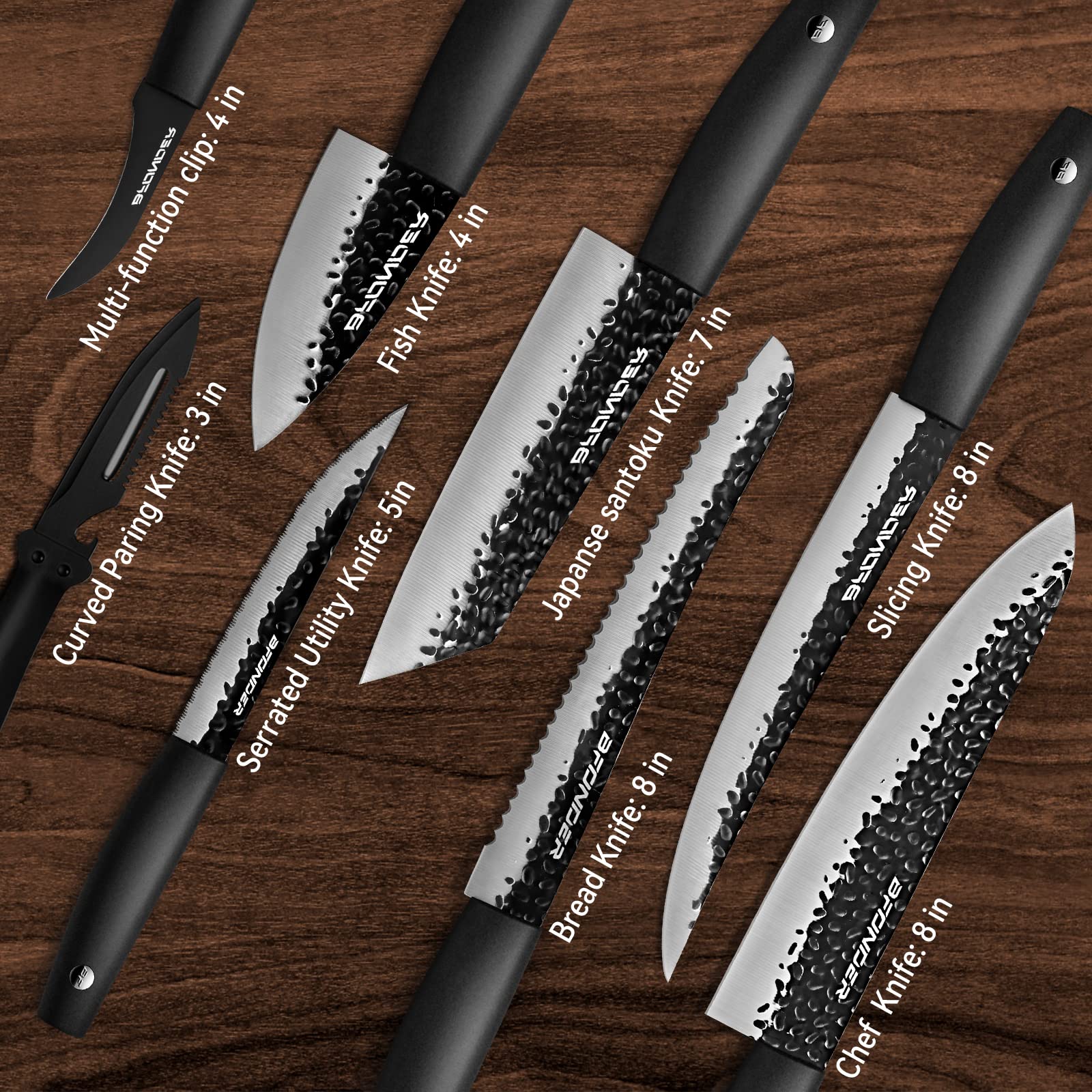 Bfonder 11pcs Kitchen Knife Set Knife Block Set with Sharpener Black, Japanese Knife Set with Block Stainless Steel Knives with Stylish Modern Acrylic Stand
