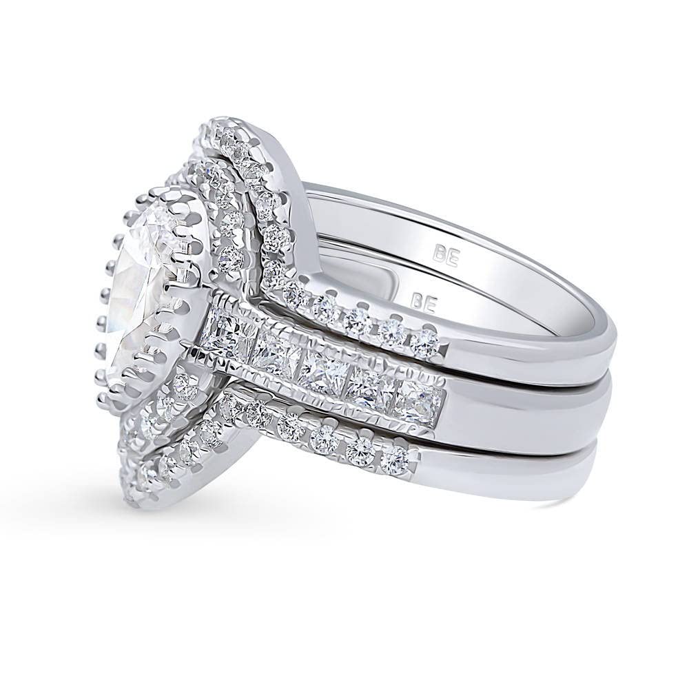 BERRICLE Sterling Silver Halo Wedding Engagement Rings Pear Cut Cubic Zirconia CZ Milgrain Ring Set for Women, Rhodium Plated Size 8