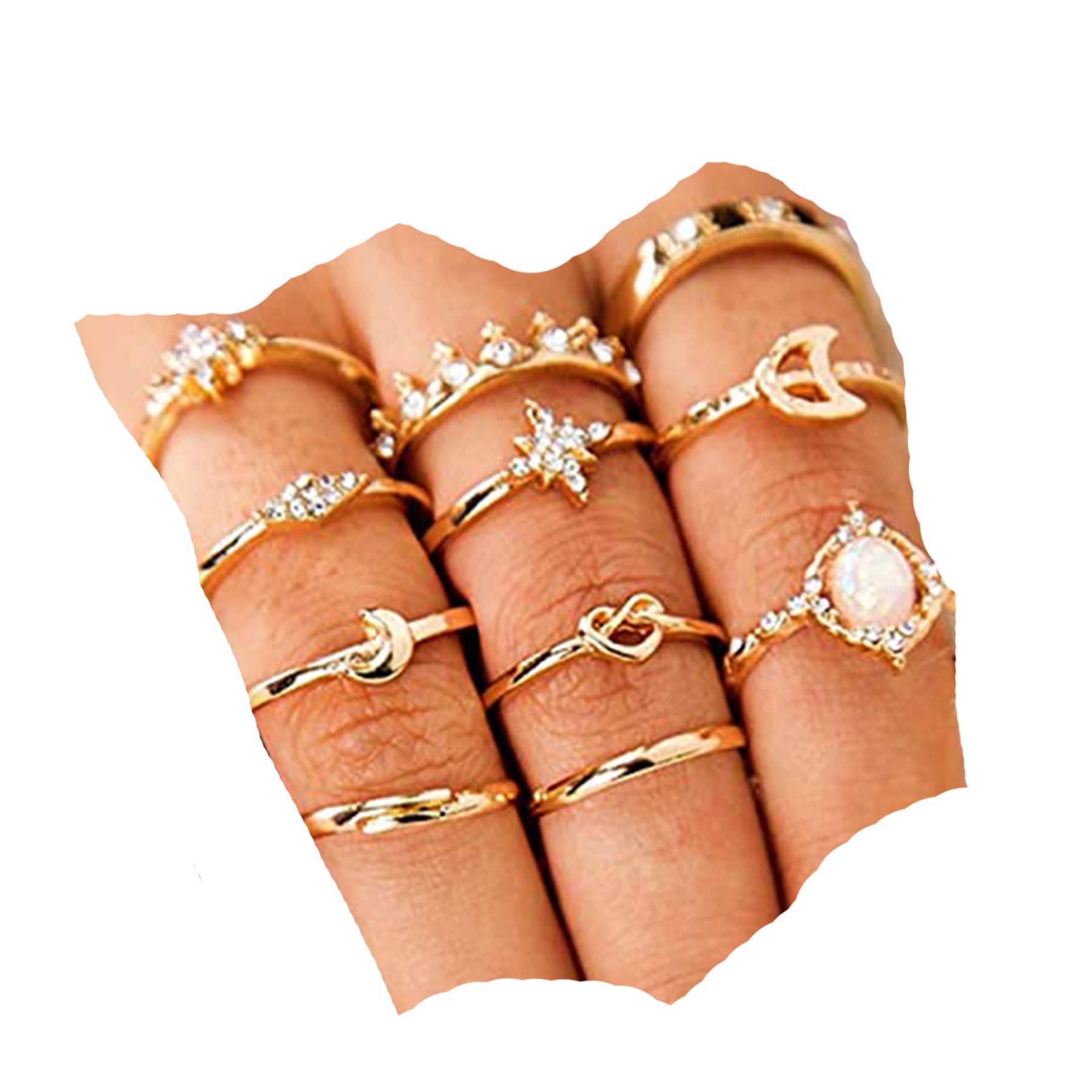 BERYUAN Women Rings Set Knuckle Rings Gold Stacking Rings for Teen Girls Rings Size 4 5 6 7 8(13pcs)