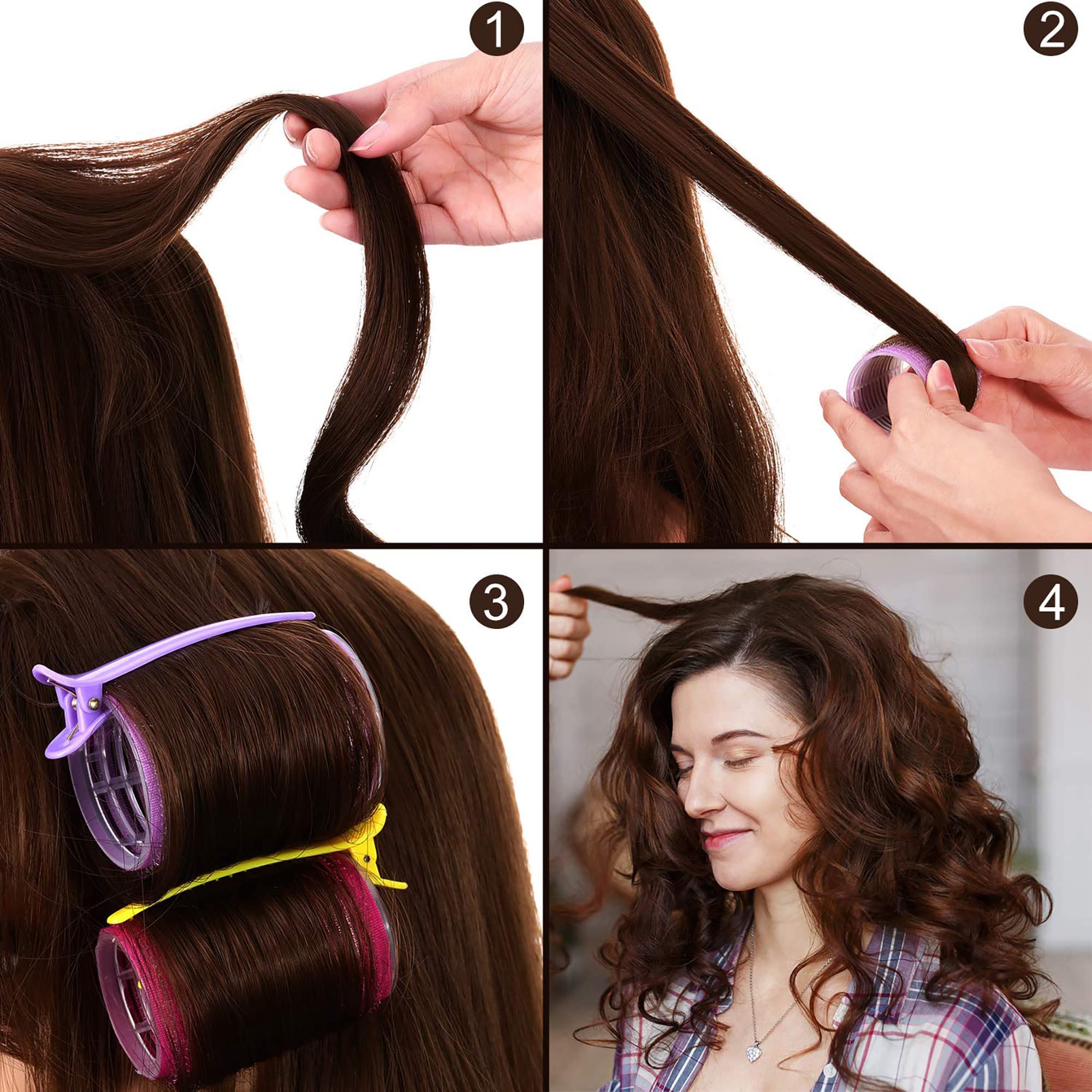 Self Grip Hair Rollers Set, Self Holding Rollers and Multicolor Plastic Duck Teeth Bows Hair Clips Hairdressing Curlers for Women, Men and Kids (44 mm, 36 mm, 25 mm, 48 Pieces)
