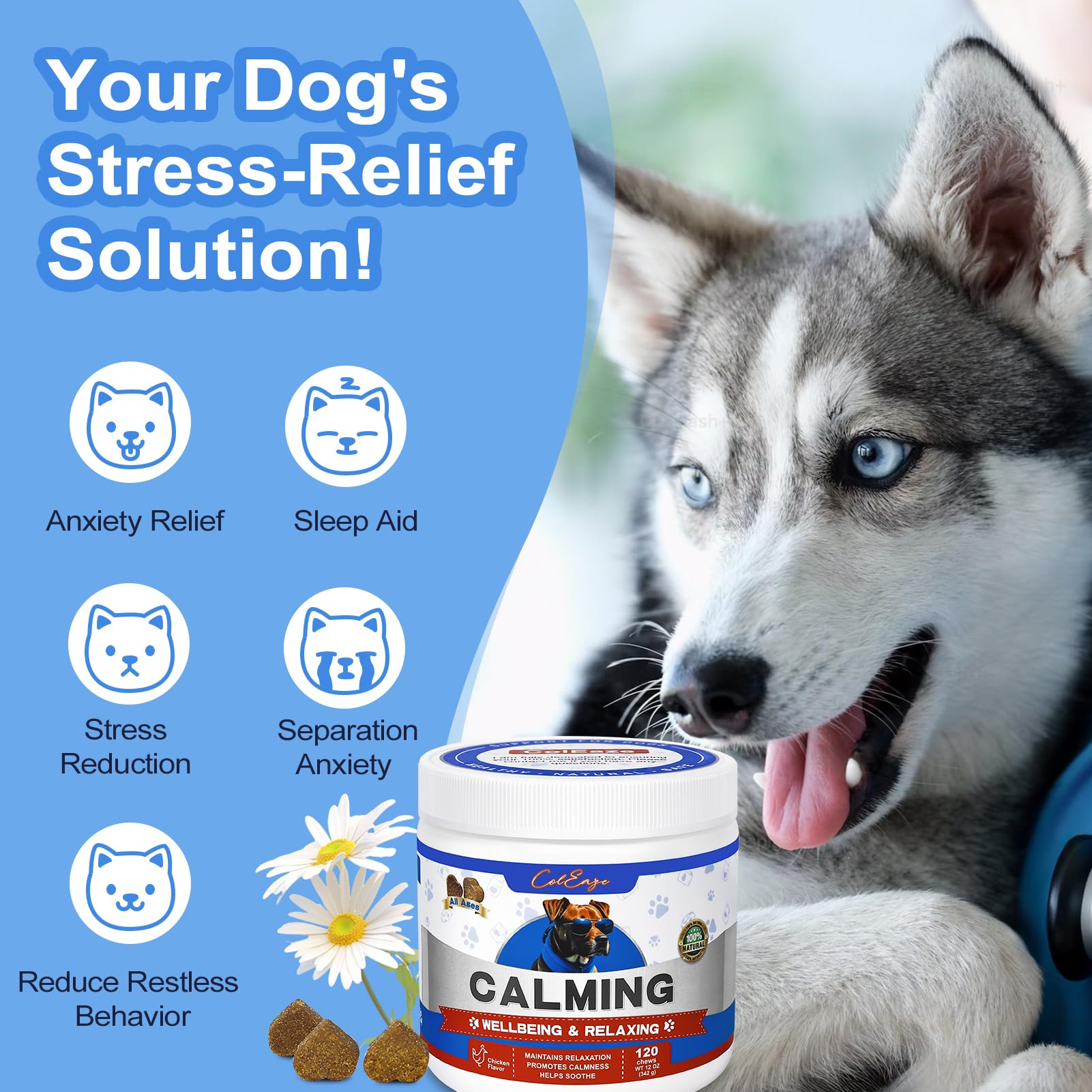 ColEaze Calming Chews for Dogs - 120 Count 342g Dog Calming Chew Manage Stress and Promote Relaxation for All Breeds & Sizes