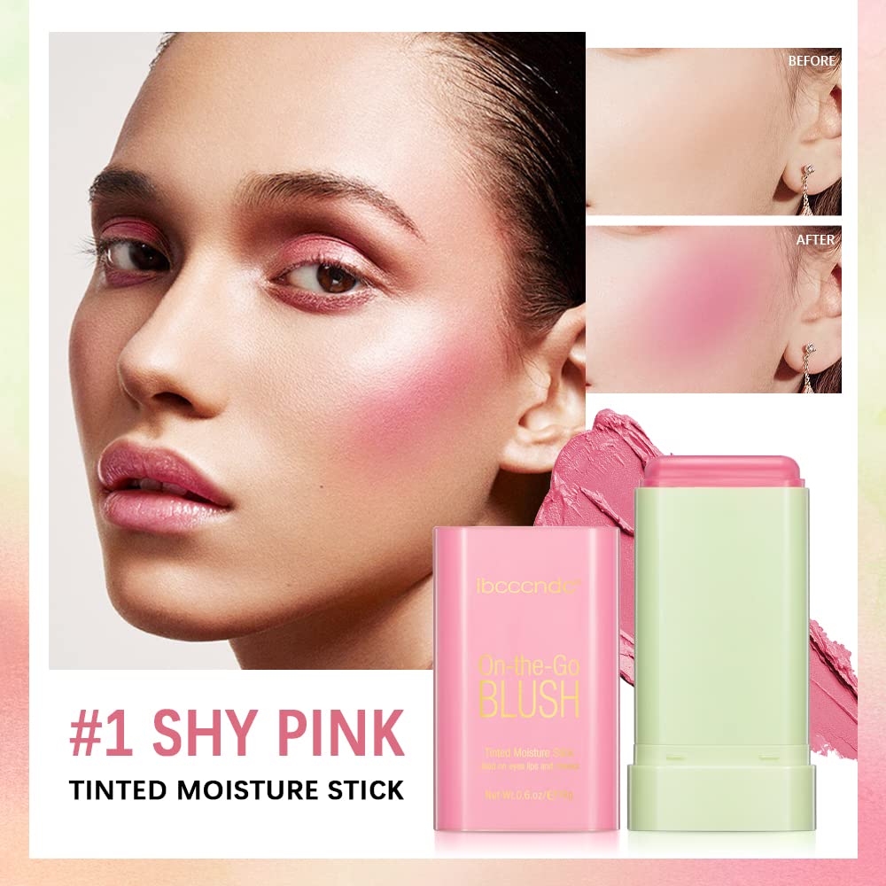 Blush Stick 2-in-1 Cheek and Lip Tint Soft Cream On-the-Go Blush Stick Blendable for Cheek Makeup,Blush Stick for Cheeks and Lips (Shy Pink)