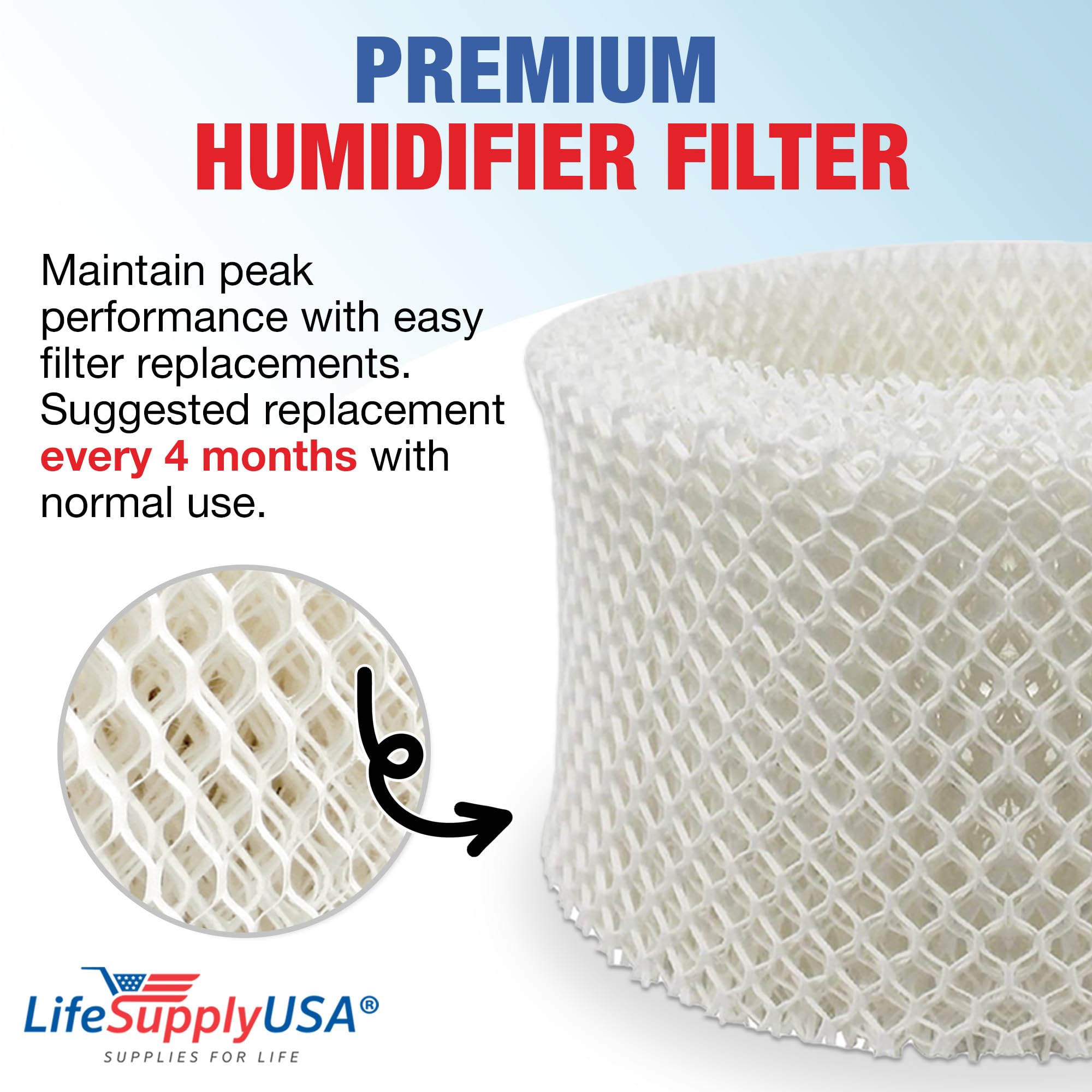LifeSupplyUSA Humidifier Filter Replacement Wick Filter A Compatible with Honeywell HAC-504 HAC-504AW HAC504V1 HCM-1000 HCM-2000 HCM-300 Series