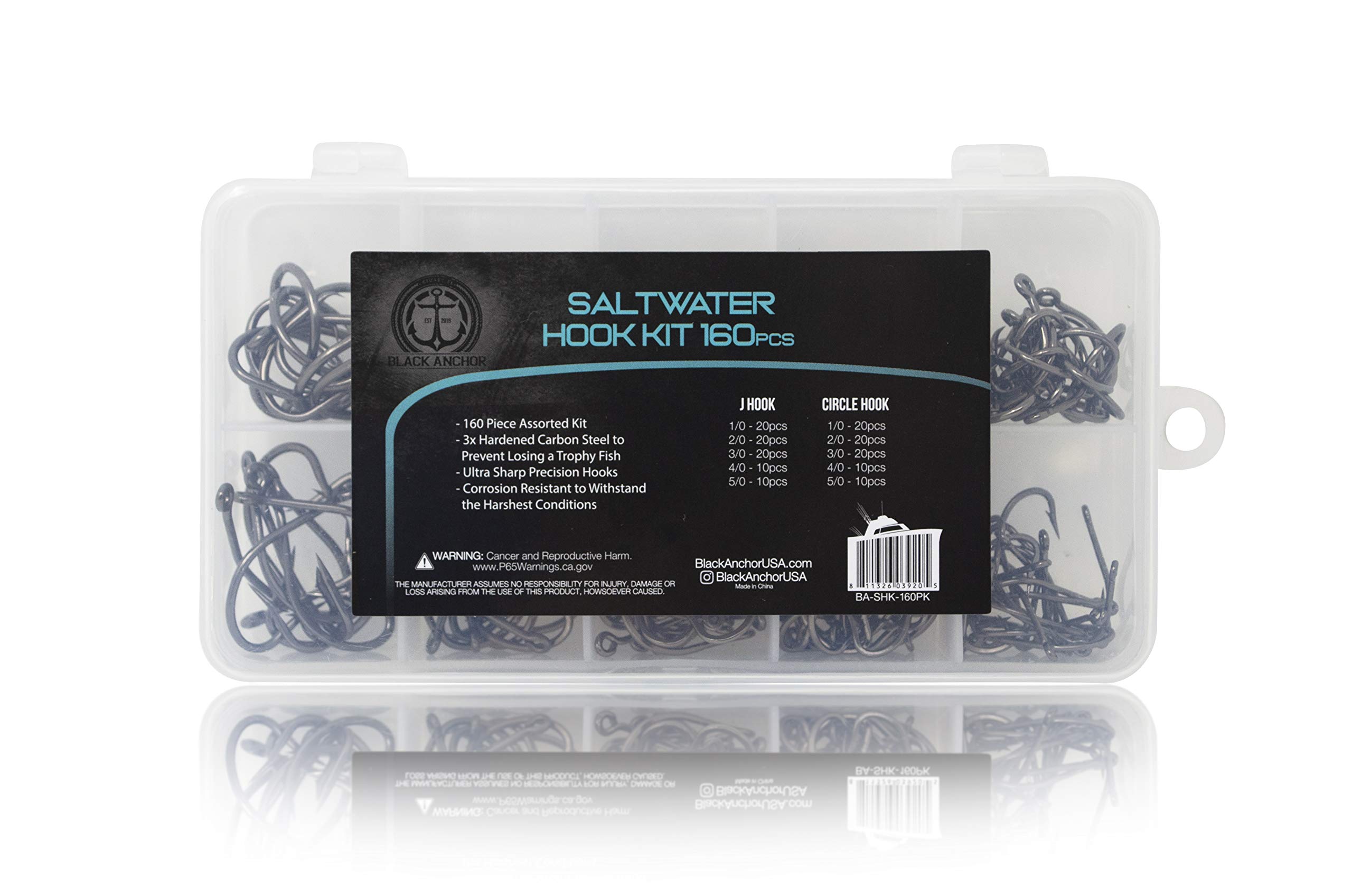 Black Anchor Circle and J Hooks 160pcs/box Saltwater Fishing Gear 3X strong Hooks Size 1/0 2/0 3/0 4/0 5/0