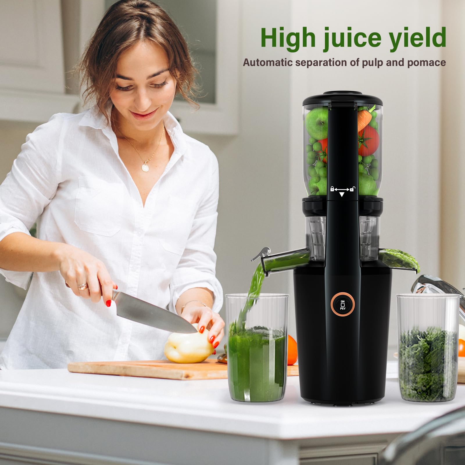 Cold Press Juicer,Slow Masticating Juicer,4.2-inch Large Bore Feed Chute, Juicer Machines Vegetable and Fruit,Easy to Clean, High Juice Yield,250W (black)