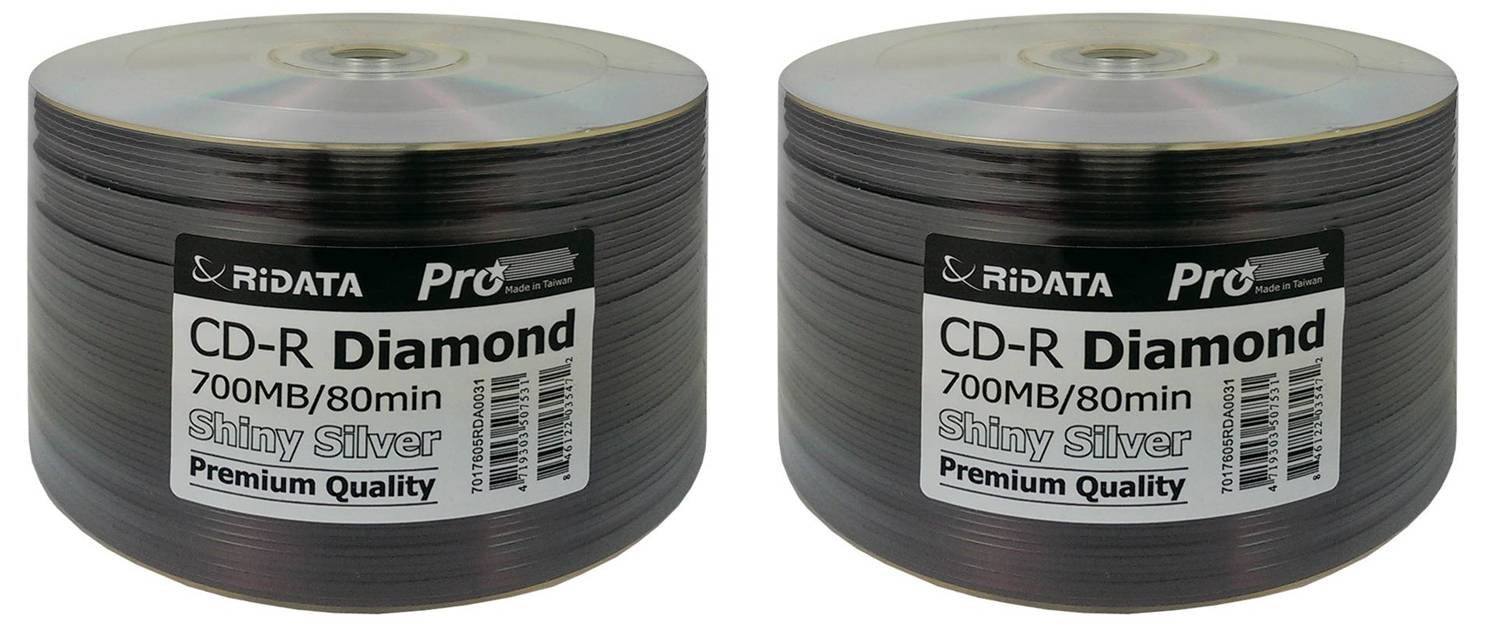 TWO RIDATA PRO CD-R 52X 700MB/80MIN 50 Pack DIAMOND SILVER SHINNY PREMIUM QUALITY 100 DISCS