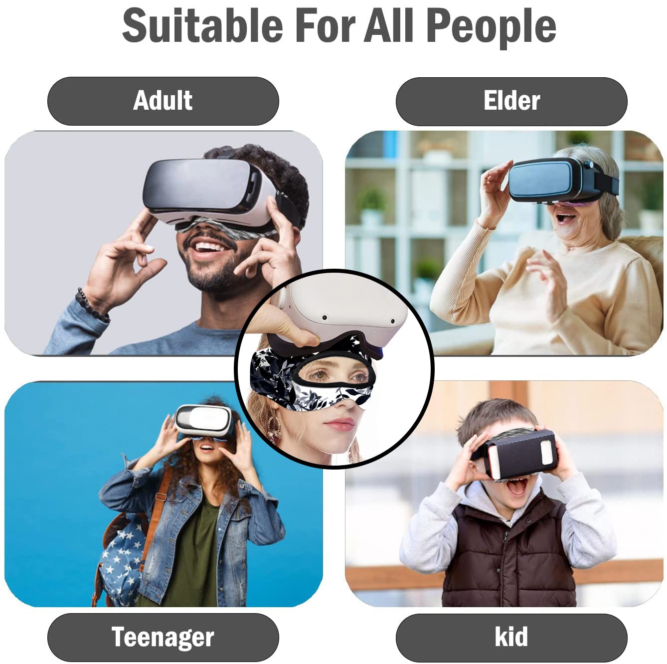Busjoy VR Mask Sweat Band for Meta/Oculus Quest 2 Accessories, Universal Home Eye Mask Cover Adjustable Breathable Face Cover for VR Workouts Use