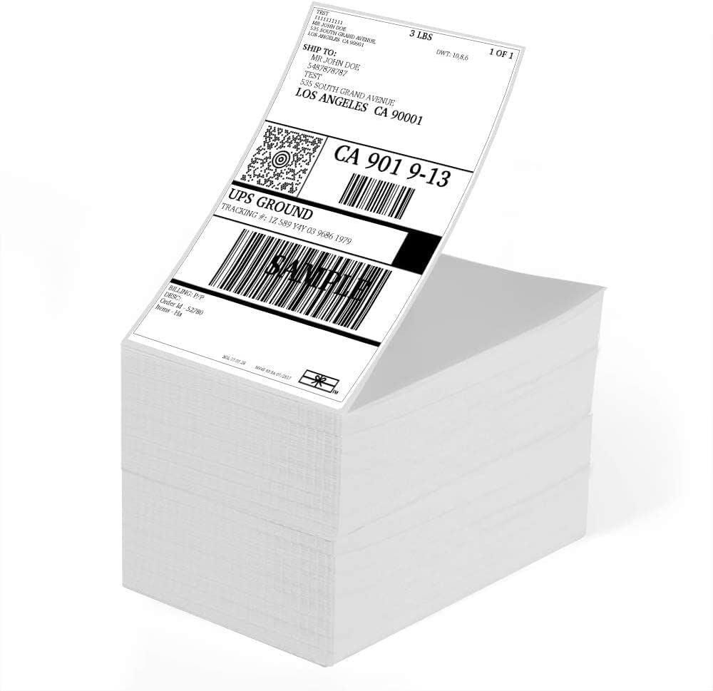 BESTEASY 4" x 6" Fanfold Direct Thermal Labels, White Perforated Permanent-Adhesive Shipping Labels, Mailing Address Label, Compatible with Zebra, Elton (4 Stack 1000 Labels/Stack)