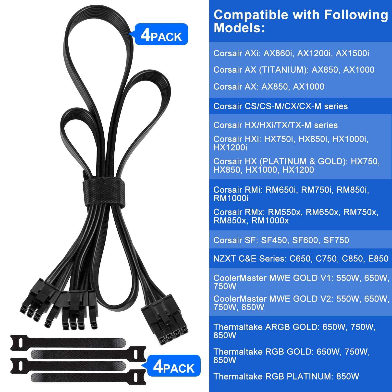 PSU 8 Pin Male to Dual 8 (6+2) Pin Male PCIE Power Cable Replacement for Corsair CoolerMaster Thermaltake Modular Power Supply (25 + 9 inches)