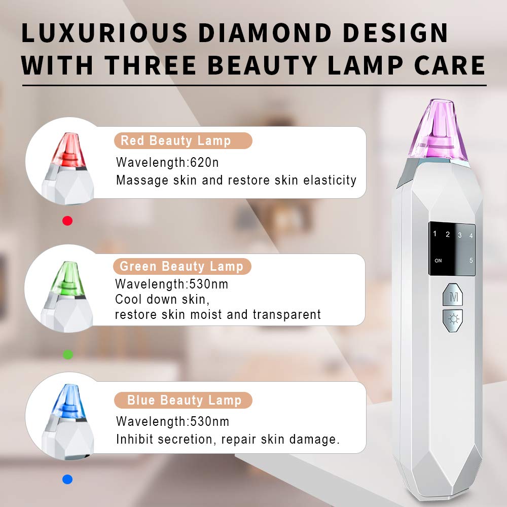 Blackhead Remover Vacuum Pore Cleaner - Merece Upgraded Black Head Vacuum Electric Blackhead Comedone Extractor Tool USB Rechargeable Face Acne Whitehead Removal Treatment with 3 Skin Care Light