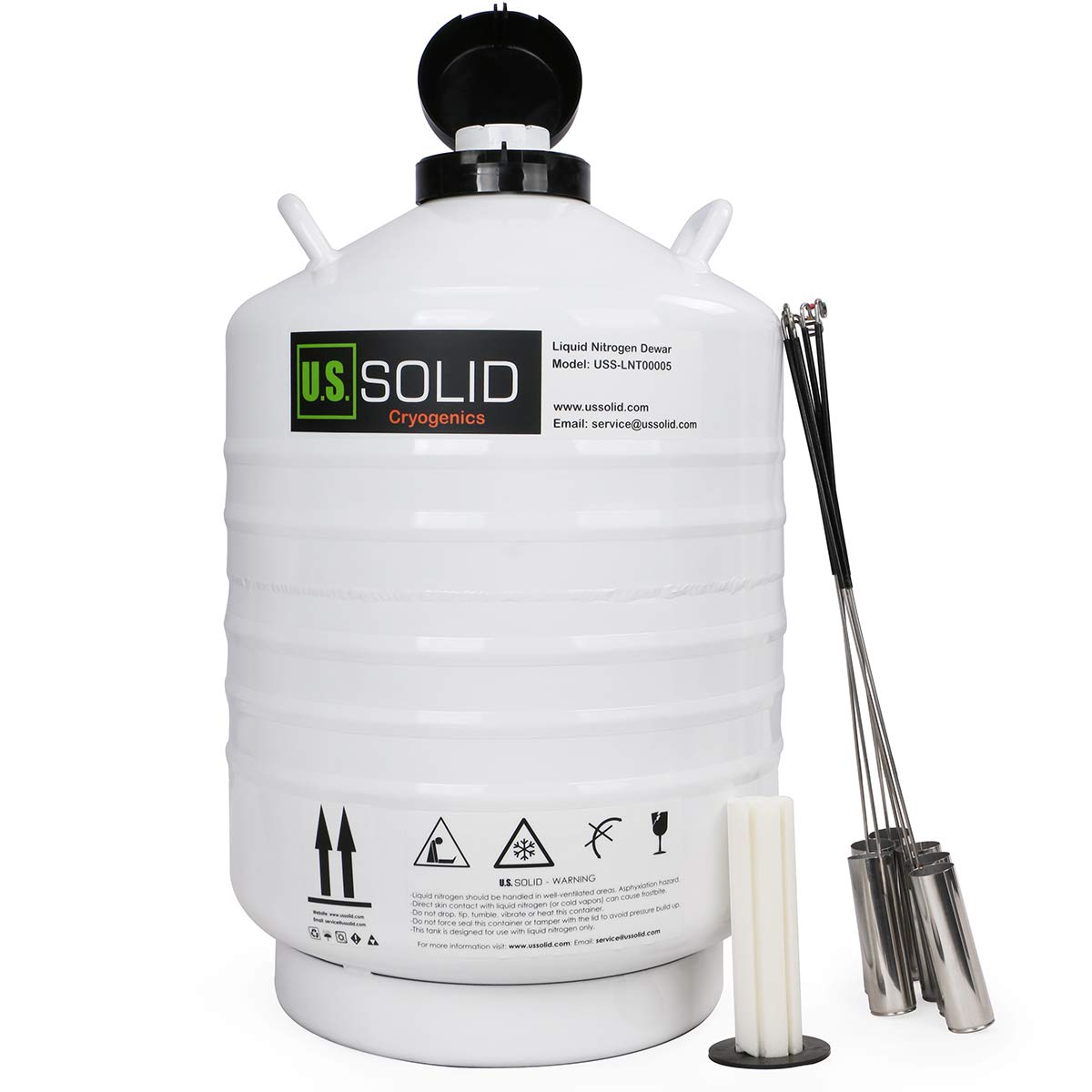 U.S.SOLID 30L Cryogenic Container Liquid Nitrogen LN2 Tank Dewar with Straps 6 Canisters