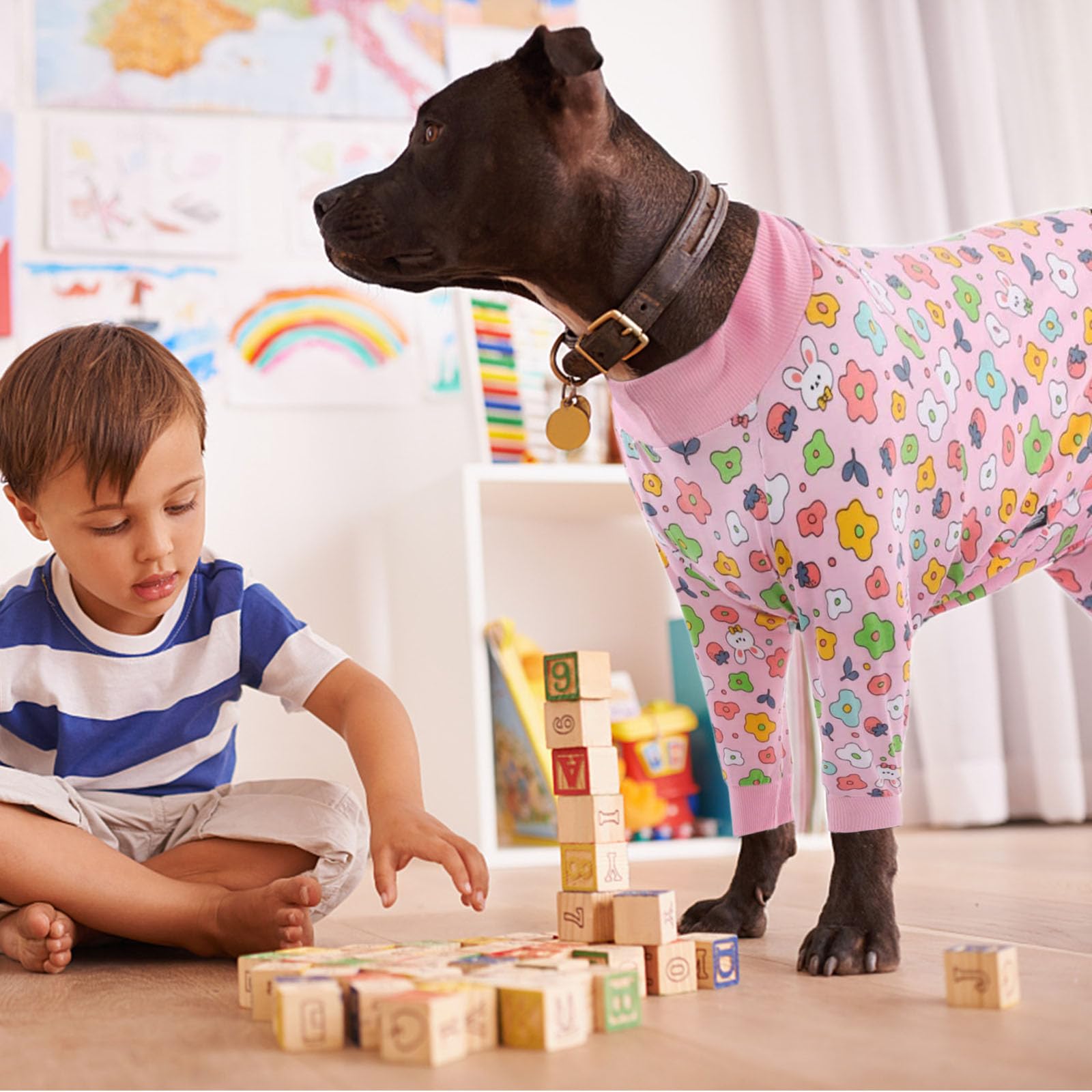 Recovery Suit for Large Dogs After Surgery, Abdominal Wounds Protector Surgical Dog Calm Shirt, Medium Dog Pajamas Onesie Pullover Bodysuit for Shedding Allergy Anti Licking, Cone E-Collar Alternative