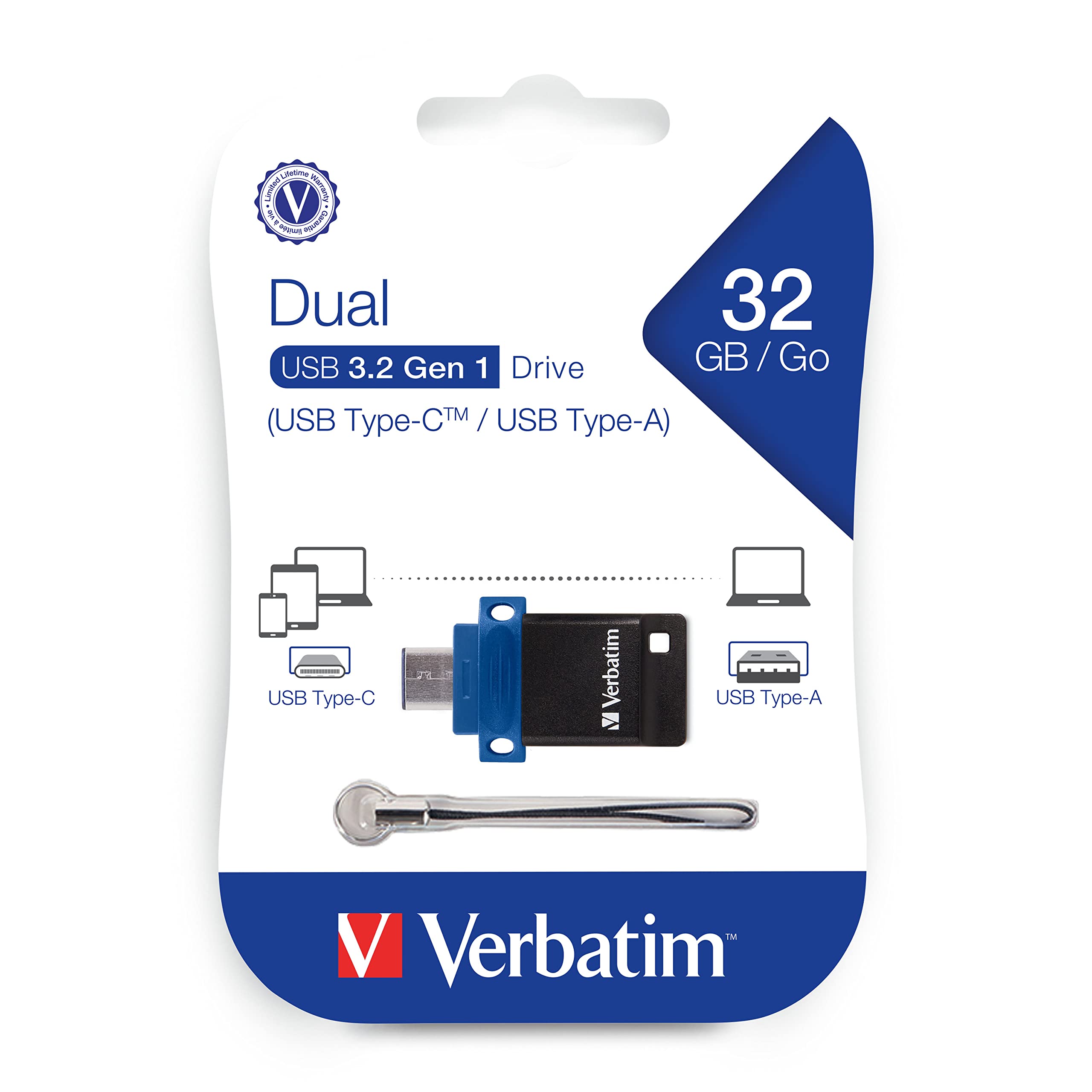 Verbatim 32GB Store ‘n’ Go Dual OTG USB 3.2 Gen 1 Flash Drive for USB-C Devices – 2 in 1 Type C Thumb Drive