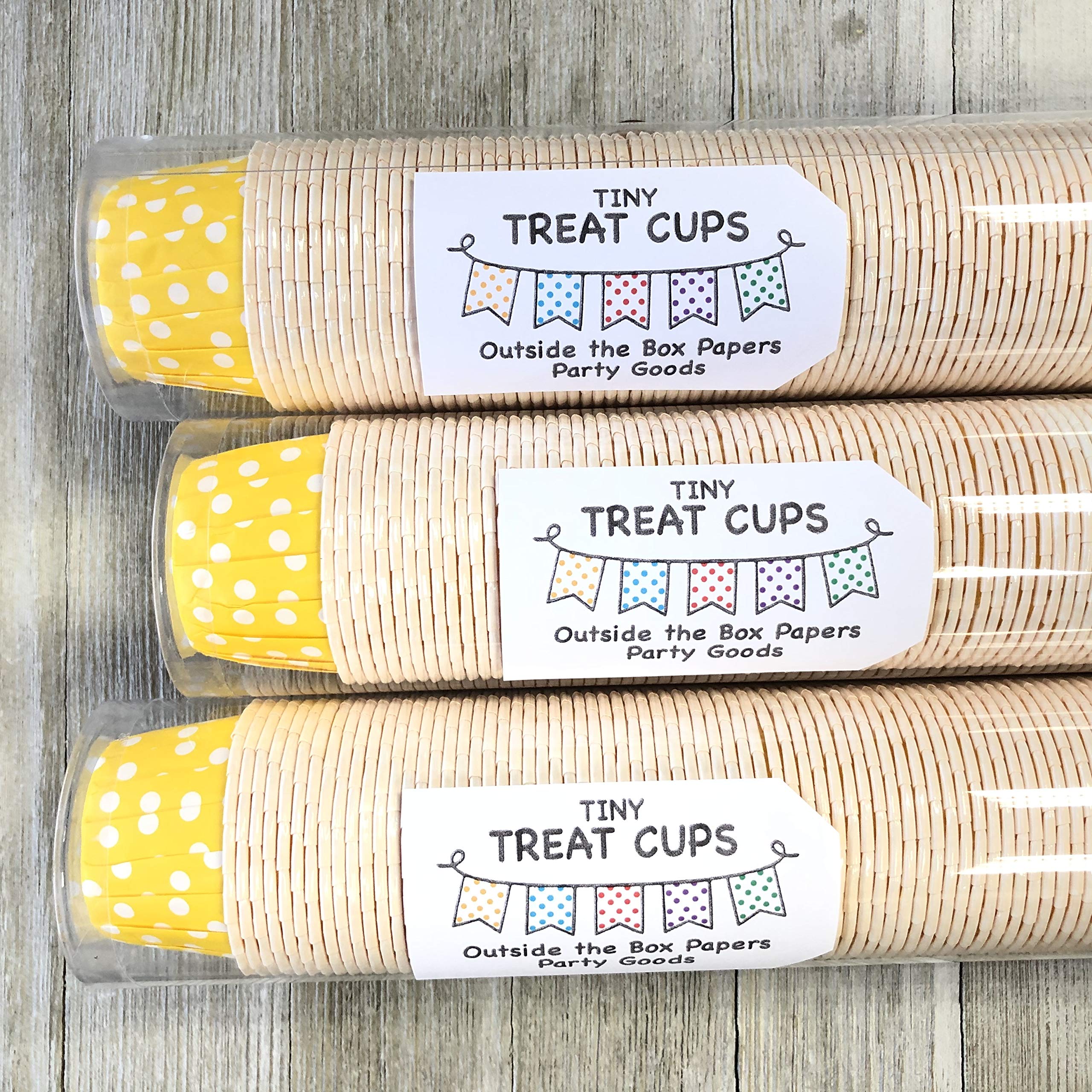 Bulk MINI Candy Nut Paper Cups - Mini Baking Liners - Yellow White Polka Dot - 100 Pack