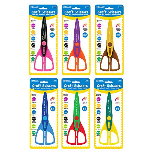 BAZIC 6.5" Decorative Paper Edge Scissor Set, Assorted Color Craft Scissors for Scrapbooking DIY Crafts Photo, Gift for Teacher Kids, 6-Pack