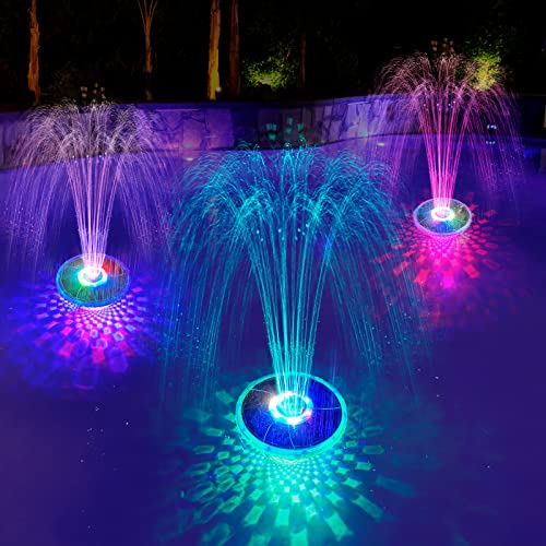 FineBud Solar Pool Fountain with Underwater Lights,6 Lighting Modes Floating Pool Fountain for Above Ground Pool,Waterproof Outdoor Solar Water Fountain Pump,Pool Sprinkler Fountain for Bird Bath,Pond