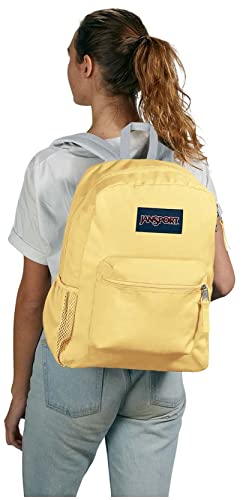 JanSport Cross Town Backpack, Pale Banana, 17" x 12.5" x 6" - Simple Bookbag Adults with 1 Main Compartment, Front Utility Pocket - Premium Accessories