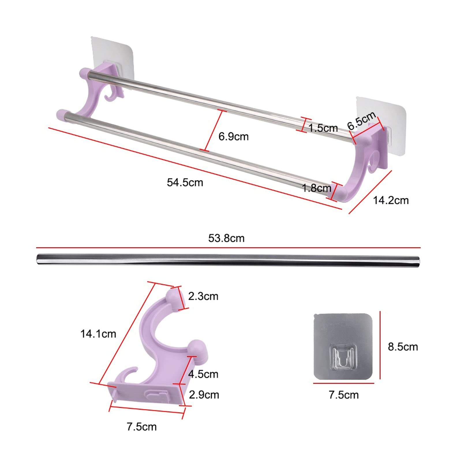 Yulhao Bar Counter Bathroom Kitchen Rack Double Towel Rack, Household Storage Stainless Steel Door Cabinet Rack (Color : Purple)