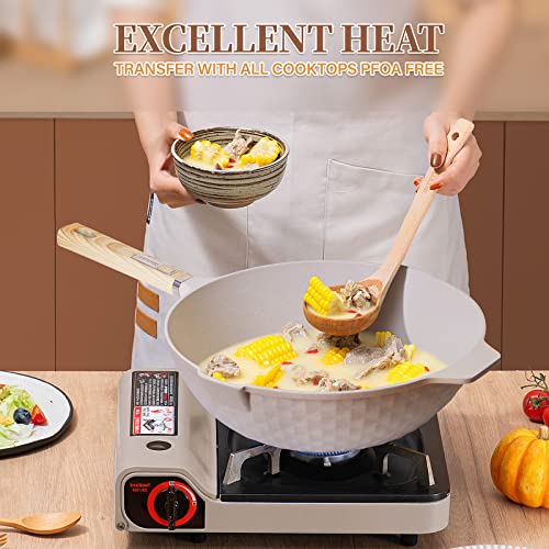 Ilovfeot Nonstick Wok Pan with Lid,Non Stick Wok Frying Pan 13 inch with Stay Cool Handle,Cooking Wok,Induction Compatible,Scratch Resistant,Dishwasher and Oven Safe