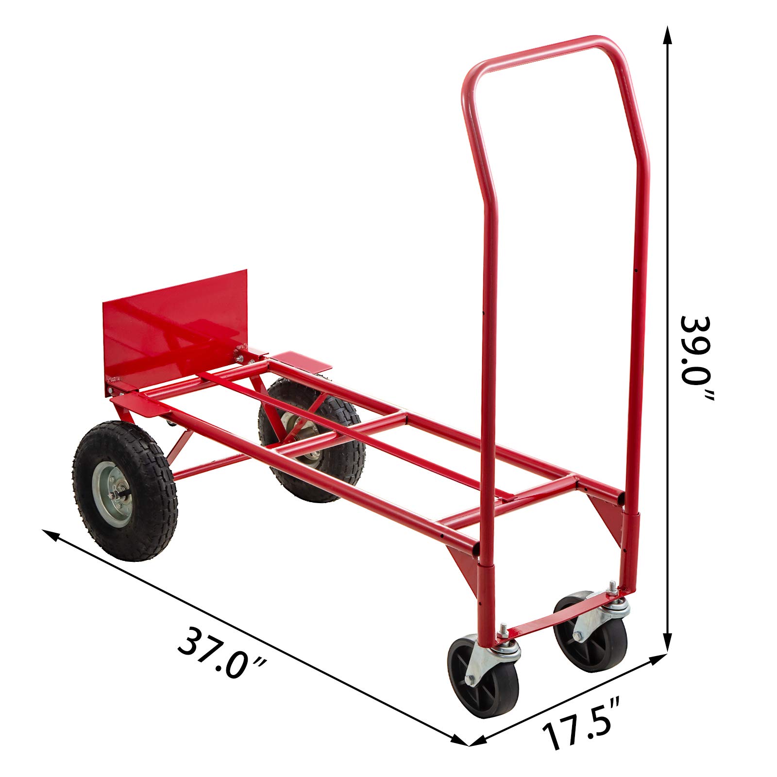 BestEquip Hand Truck Convertible Dolly 200lb/300lb with 10inch Pneumatic Wheels in Red