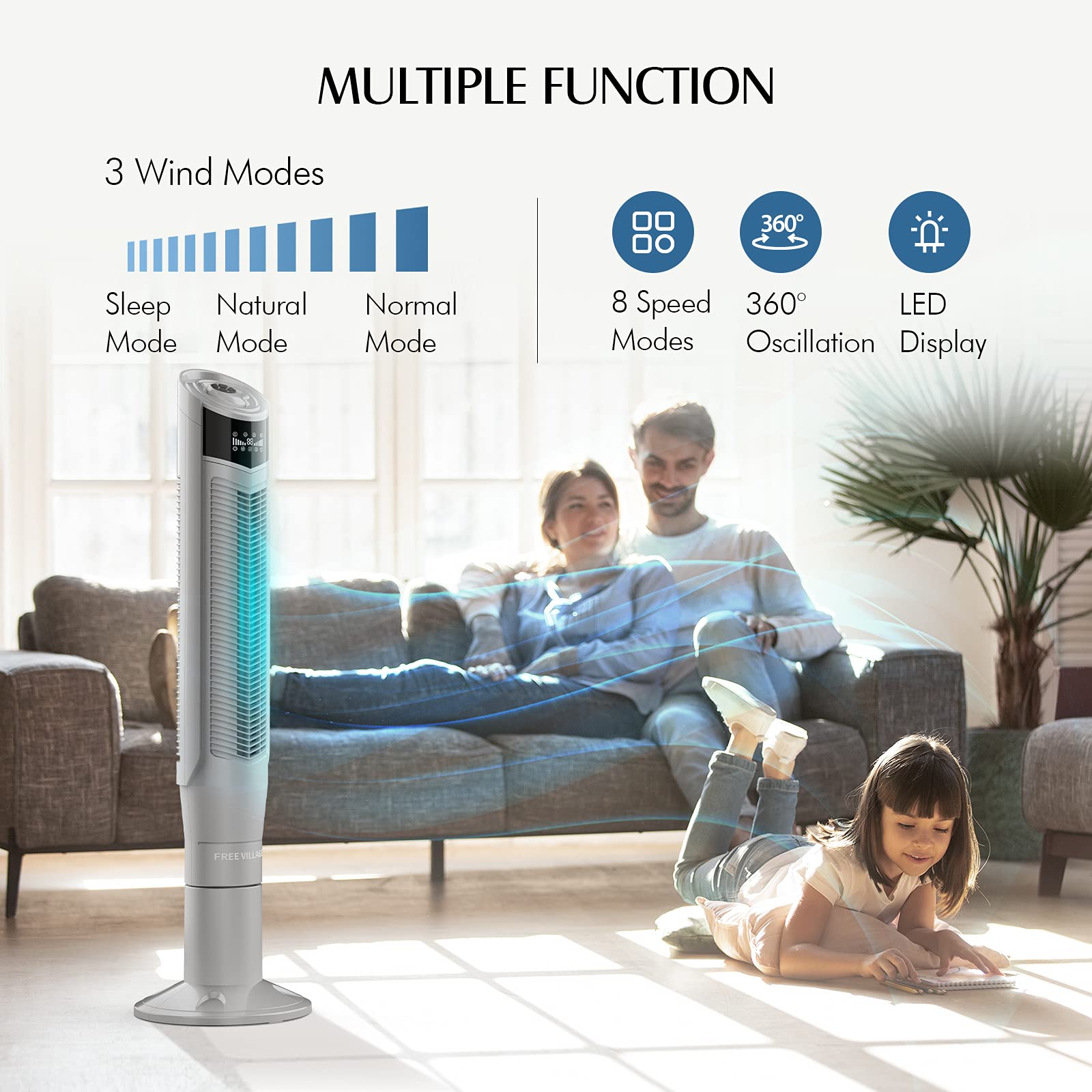 FREE VILLAGE TOWER FAN 5304-SILVER 47"