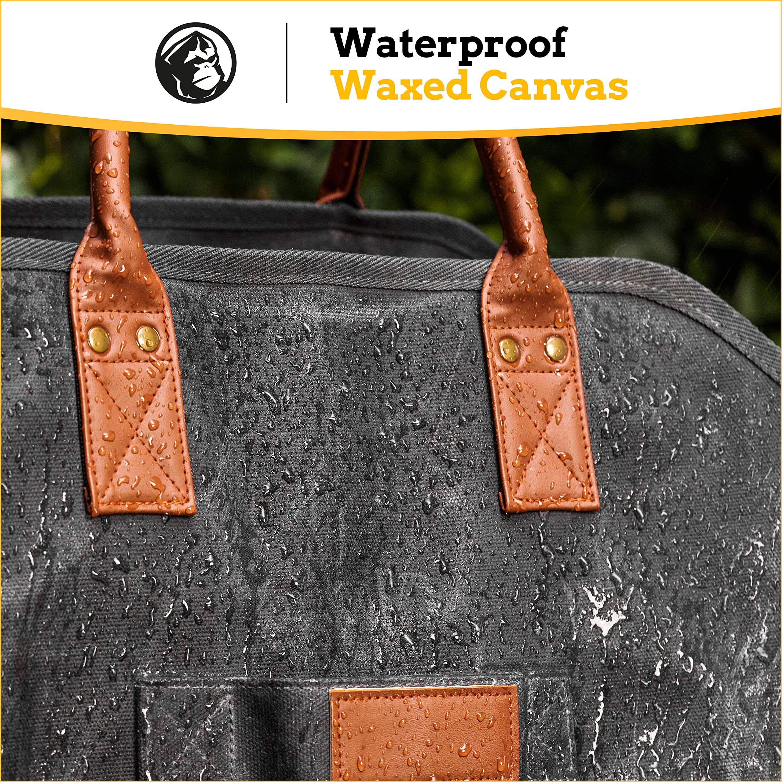 MOUNTAIN GRILLERS Heavy Duty Canvas Firewood Carrier - Features Reinforced Handles For Carrying Wood & Logs - Must Have Bag For Any BBQ Enthusiasts & Pit Masters