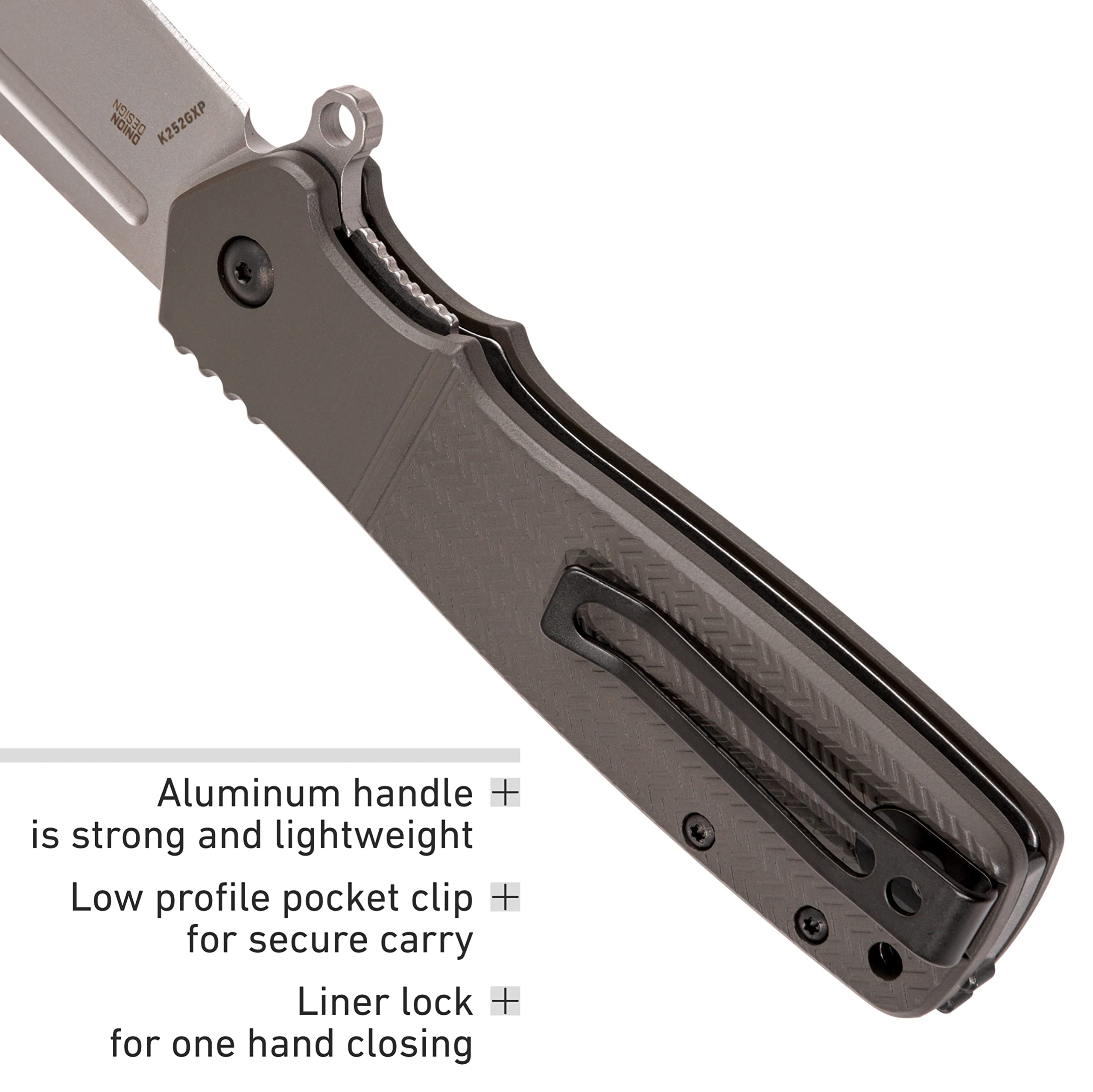 CRKT Homefront EDC Folding Pocket Knife: Assisted Open Everyday Carry, Sandvik 12C27 Plain Edge Blade, Liner Lock, Aluminum Handle K252GXP, Dark Gray