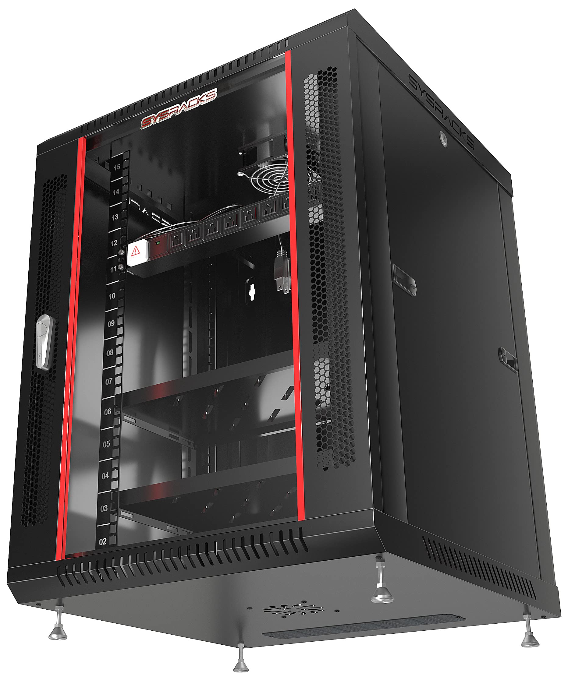 Server Rack - Wall Mount Network Enclosure - Locking Wall IT Cabinet - 19 Inch Rack Av Audio Video Rack Lockable Cabinet Network Rack - Powerbar - Shelf - Fan - Feet (15U (24" w x24 d x30 h))