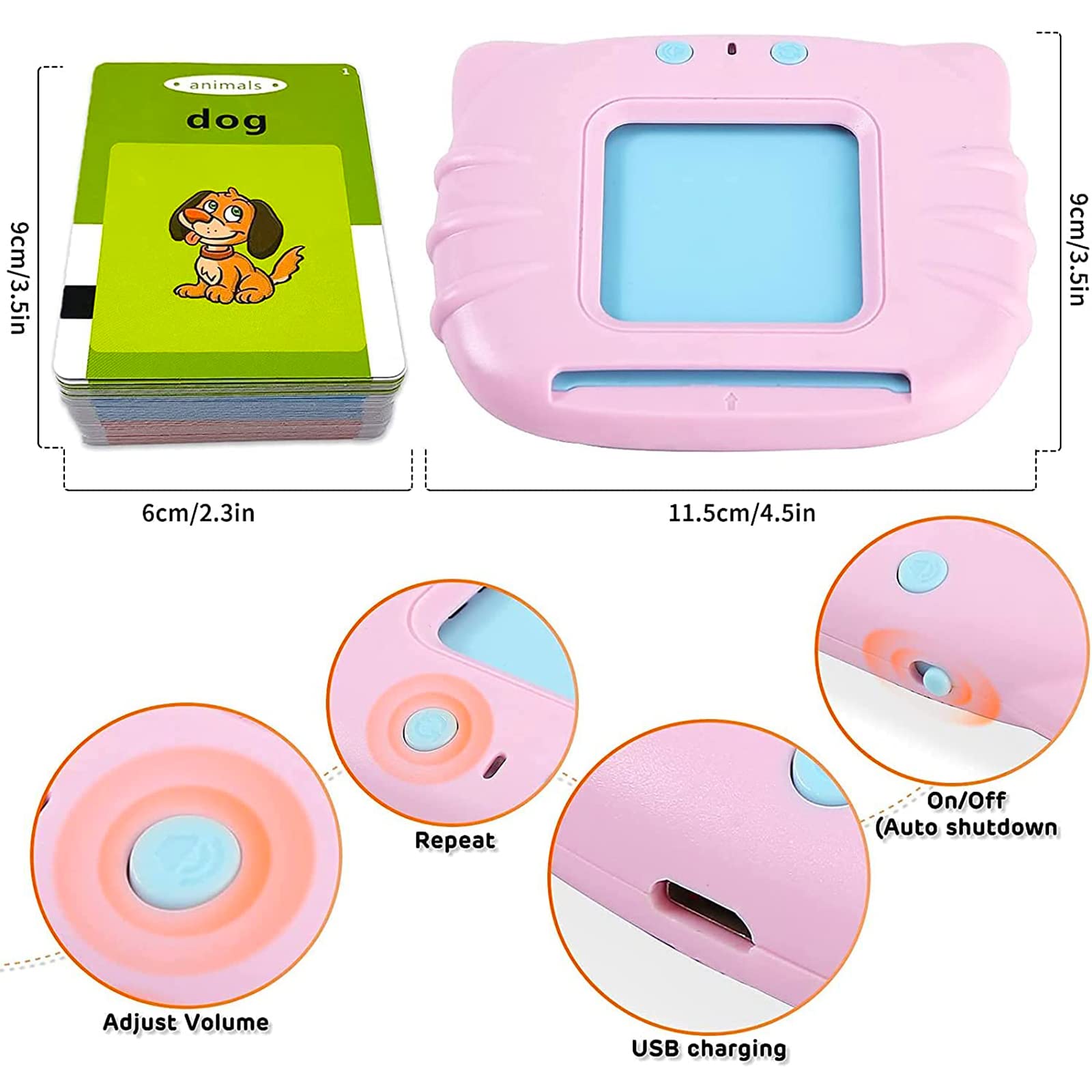 Qateisce Talking Flash Cards for Toddlers 2-4 Years, Electronic Preschool Card Reader with 112 PCS Flashcards & 224 Animals Learning Words, Educational Interactive Learning Toy Gift for Kid Toddlers