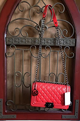 MariaKinz Leather Shoulder/Crossbody Bags and Purse with Convertible Strap (Red Mosaic)