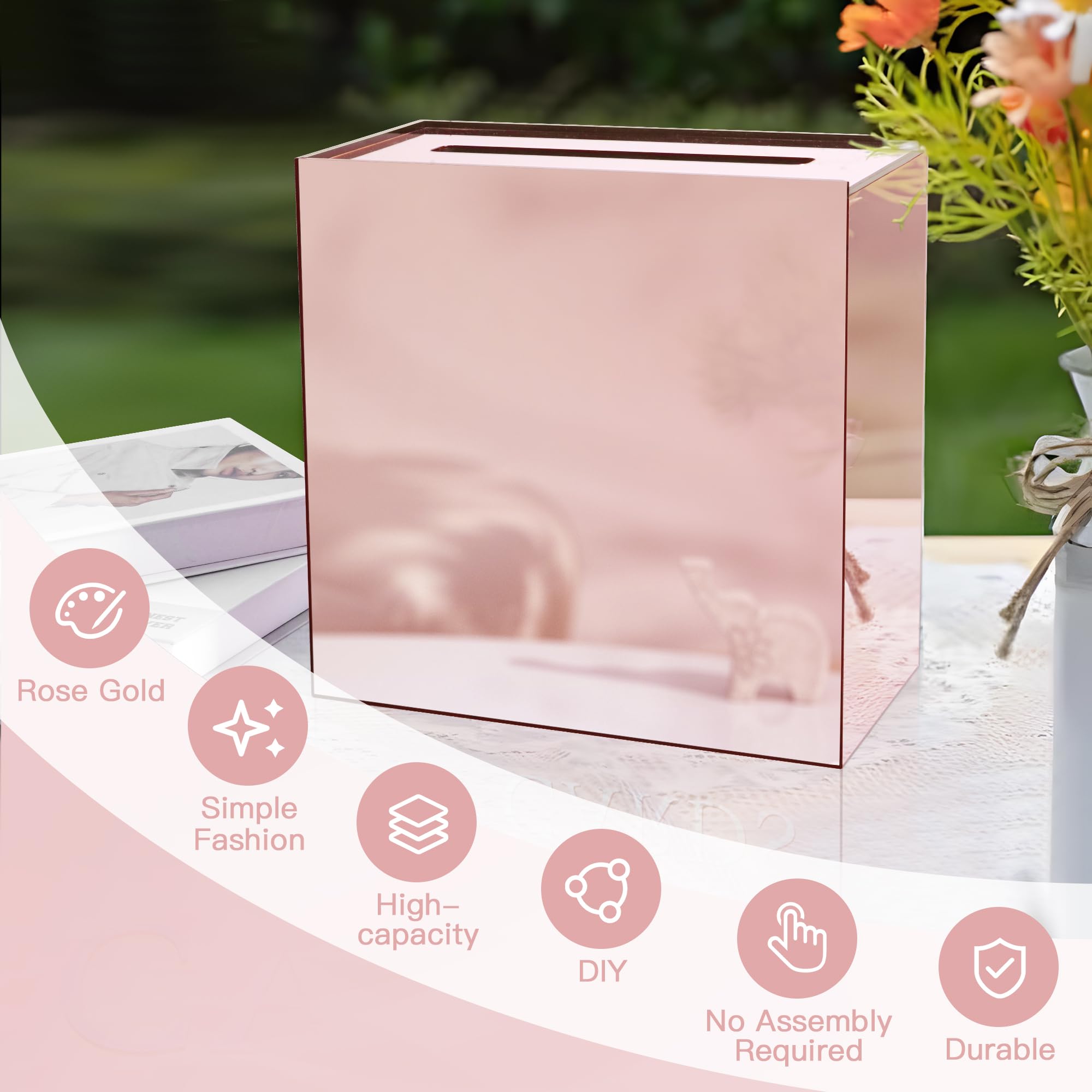 lesolar Acrylic Card Box 10ββ Rose Gold Wedding Card Box DIY Card Box for Wedding Birthday Party Graduation Reception Wishing 10x10x5 in